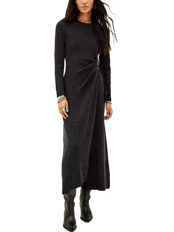 Ba&sh Bamaya Buckle-detail Ribbed-knit Midi Dress - Grey