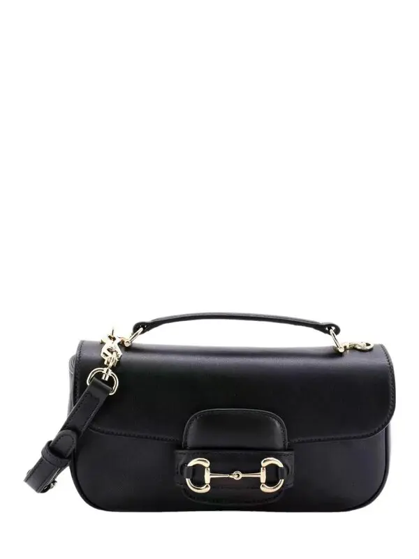 Gucci Horsebit 1955 Flap Leather East West Shoulder Bag - Black