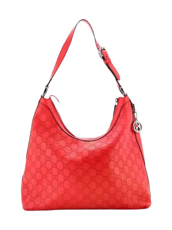Gucci Pendant Hobo Guccissima Leather Medium Shoulder Bag - Red