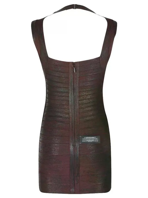 Herve Leger The Metallic Jamie Bandage-effect Halterneck Mini Dress - Red