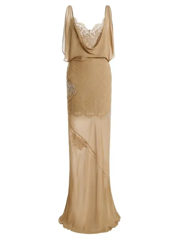 DE LA VALI Exclusive Emerald Chiffon Maxi Dress - Tan