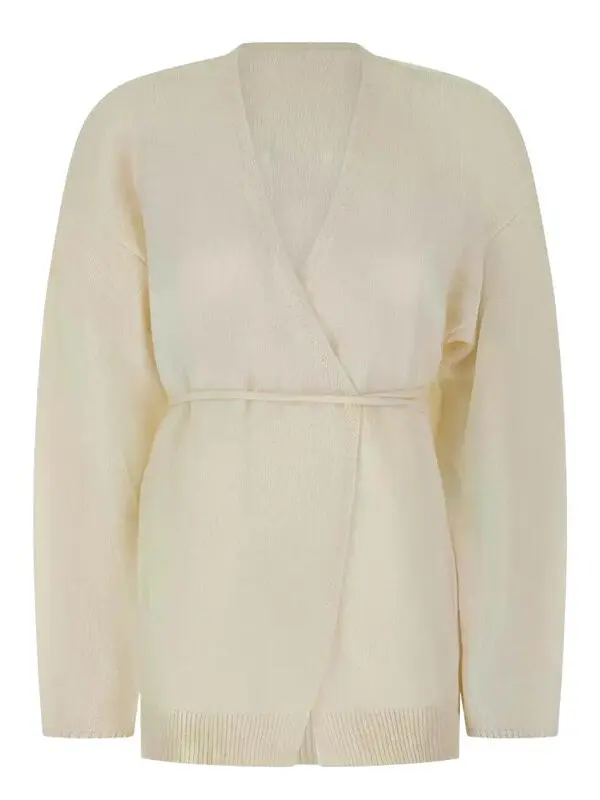 LANEUS Belted Wrap Cardigan - Neutrals