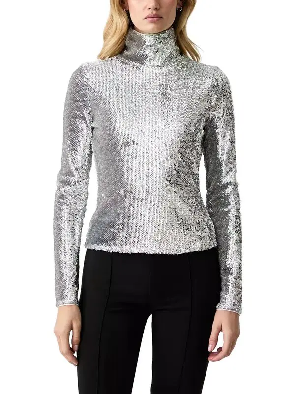 Patrizia Pepe Sequin-embellished High-neck Top - Silver