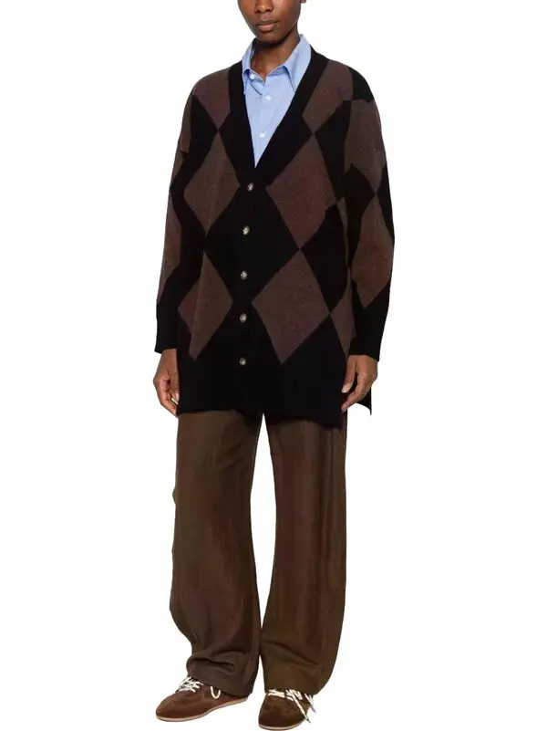 Laboratorio Capri Argyle-pattern V-neck Cardigan - Black