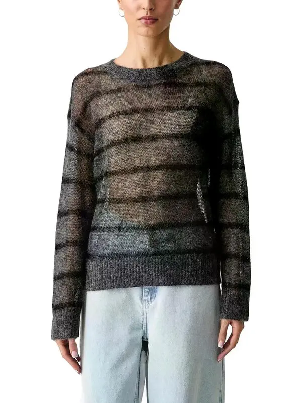 MOS MOSH Striped Semi-sheer Sweater - Grey