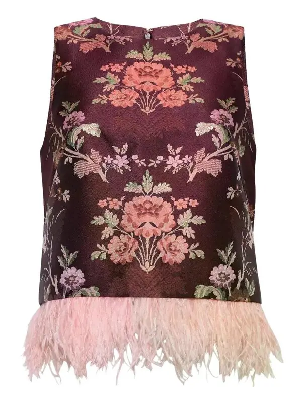 Cara Cara Feather-trim Jacquard Blouse - Brown