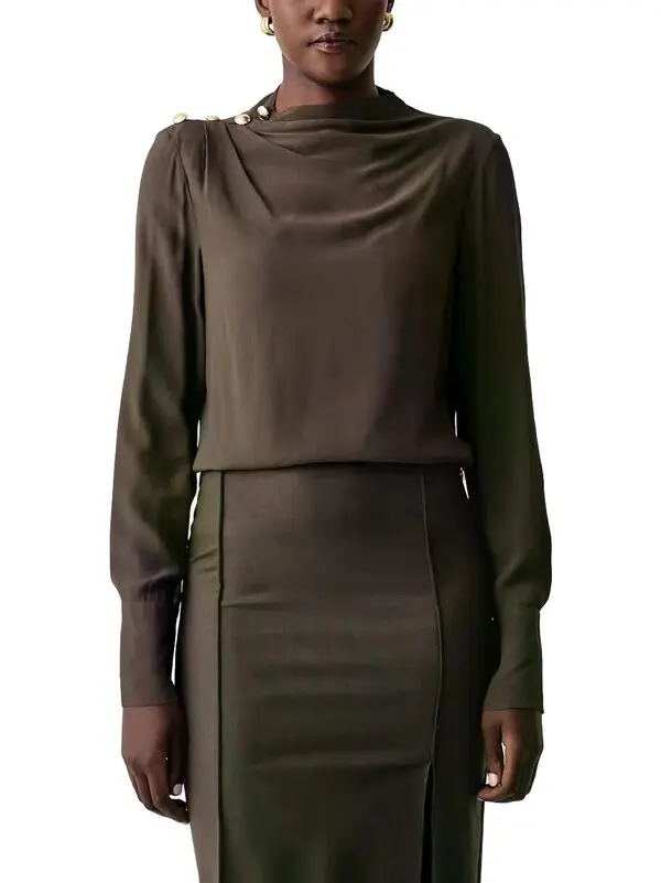 Patrizia Pepe Draped Button-detail Blouse - Brown