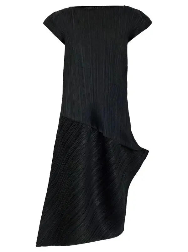 Issey Miyake Pleated Asymmetric-hem Midi Dress - Black