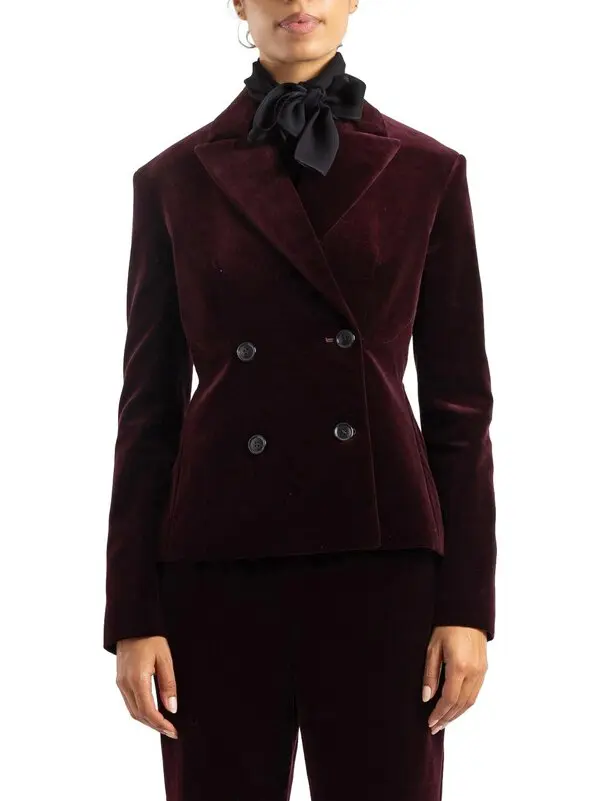 Alaïa Cropped Double-breasted Velvet Blazer With Peak Lapels - Violet