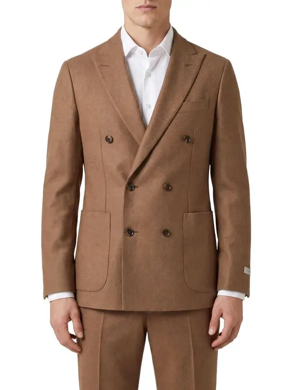 Canali Double-breasted Cashmere And Silk Blazer With Peak Lapels - Camel