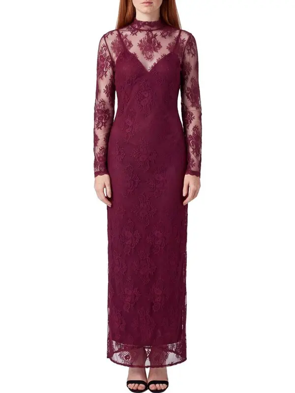 ANIYE BY Long-sleeved High-neck Lace Evening Gown With An Internal Slip - Red