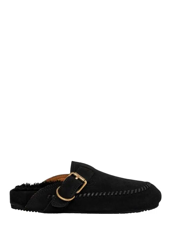BUTTERO® Shearling-lined Suede Mules With An Adjustable Strap - Black