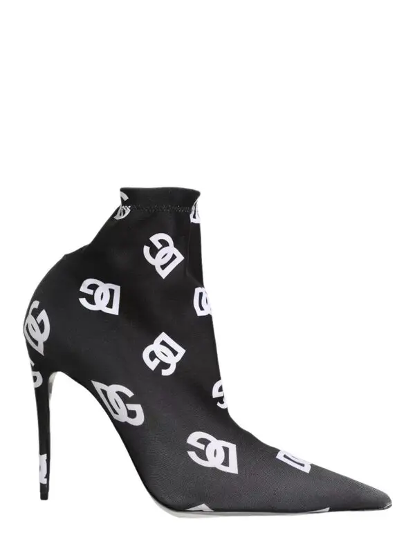 Dolce & Gabbana Logo-print Pointed-toe Ankle Boots - Black