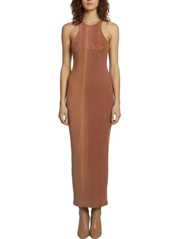 Off-White Logo-print Rib-knitted Maxi Dress - Brown