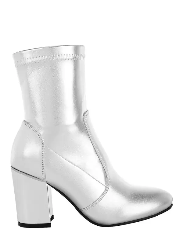 RAG & CO Tirana Metallic Pleather Sock Boots In By - Silver