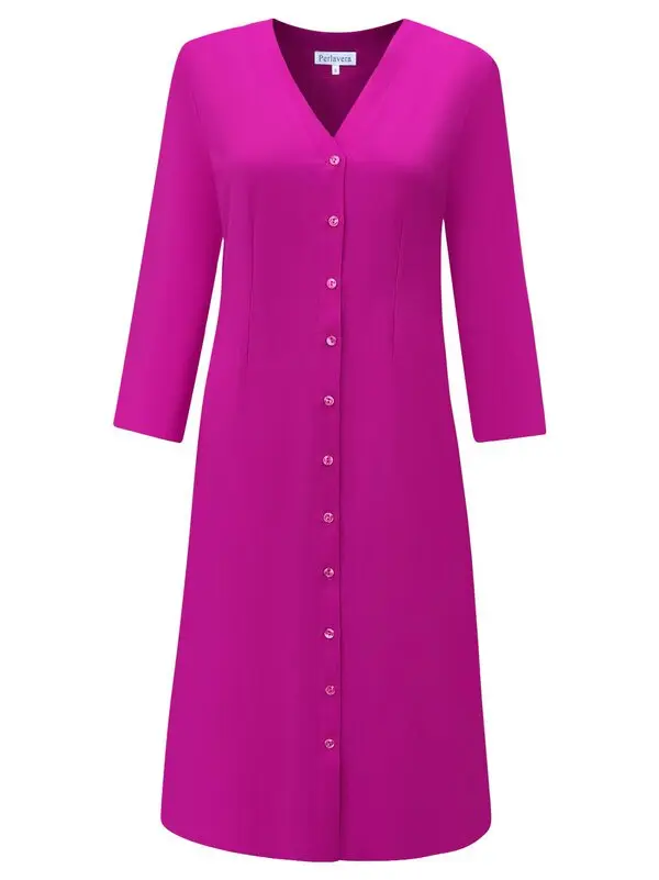 PERLAVERA Stella Rose Three Quarter Sleeve Length Slim Fit Midi Dress With Belt - Pink