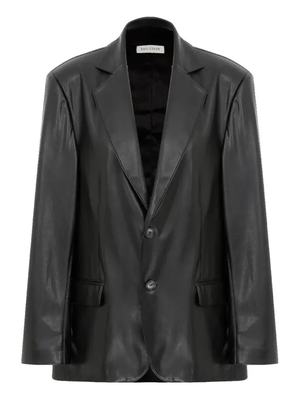 NAZLI CEREN Boxy Vegan Leather Blazer - Black