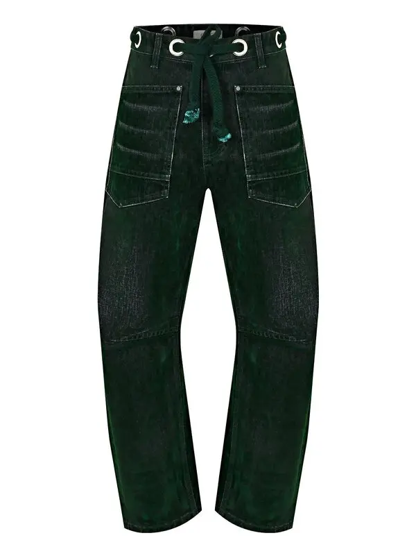 GOC DENIM Flocked Pull-on Barrel Jeans - Green
