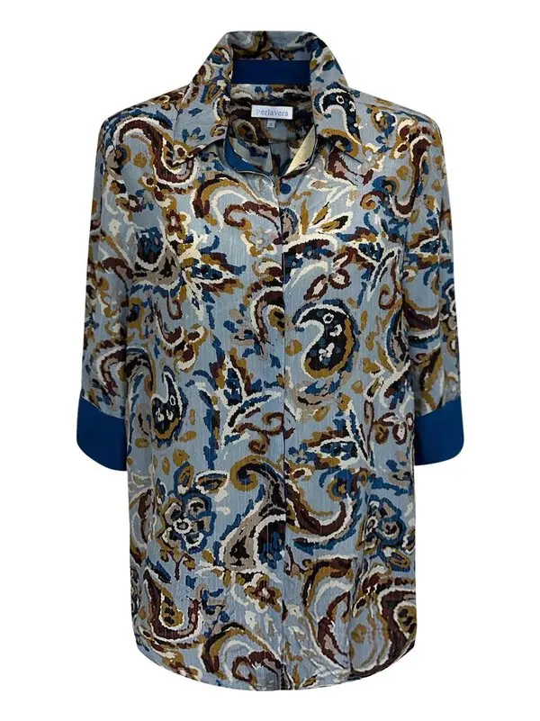 PERLAVERA Milo Iris Beach Silk Blouse - Blue