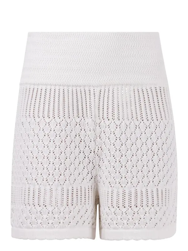 PERALUNA Iris Openwork Knit Pure Organic Cotton Shorts In Ecru - White