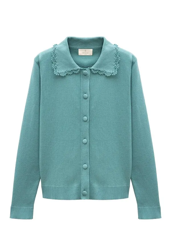 PERALUNA Laila Flat Knit Polo-neck Cardigan - Blue