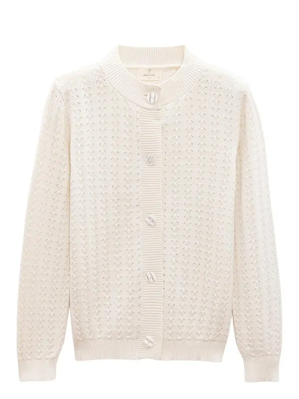 PERALUNA Zoey Embossed Knit Cardigan In Ecru - White