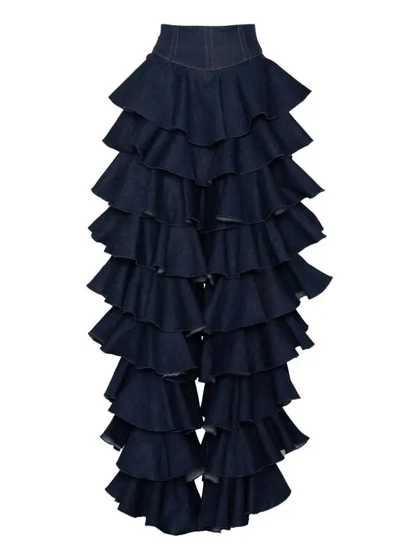 OFUURE Daria Denim Ruffle Pants - Blue