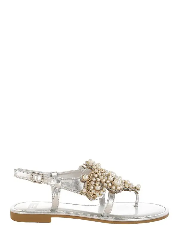 RAG & CO Opazie Metallic Pearl Embellished Flats In By - Silver