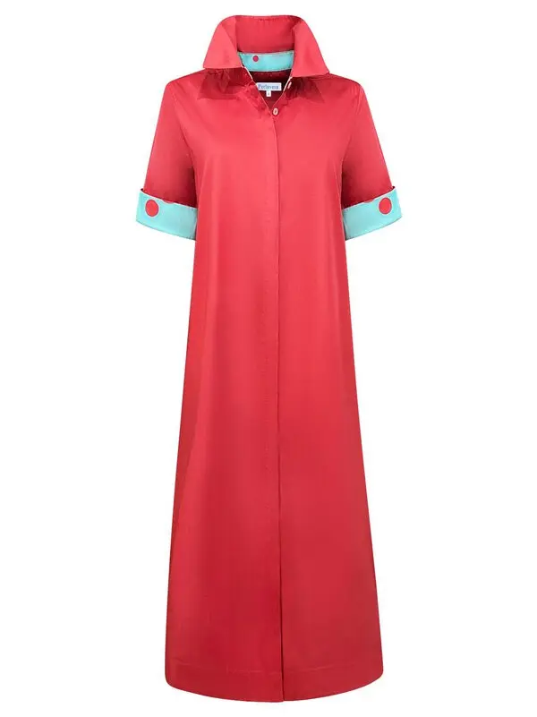 PERLAVERA Conty Bloody Orange Satin With Printed Combo Short Sleeve Length Missy Fit Maxi Dress - Red