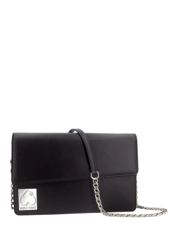 EMILY JONES Pearl Black Soft Double Flap Crossbody Bag/ Nickel Hardware - Black/silver