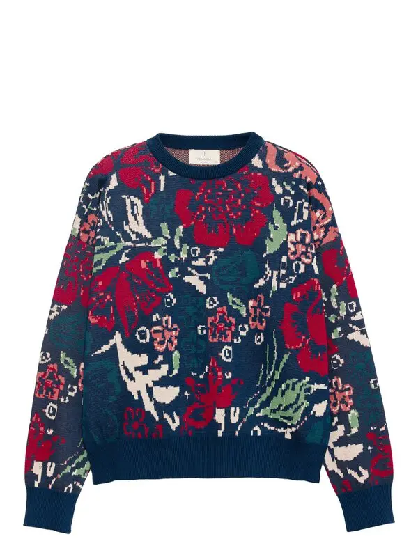 PERALUNA Sweet Dreams Flower Jacquard Jumper - Green/blue/red