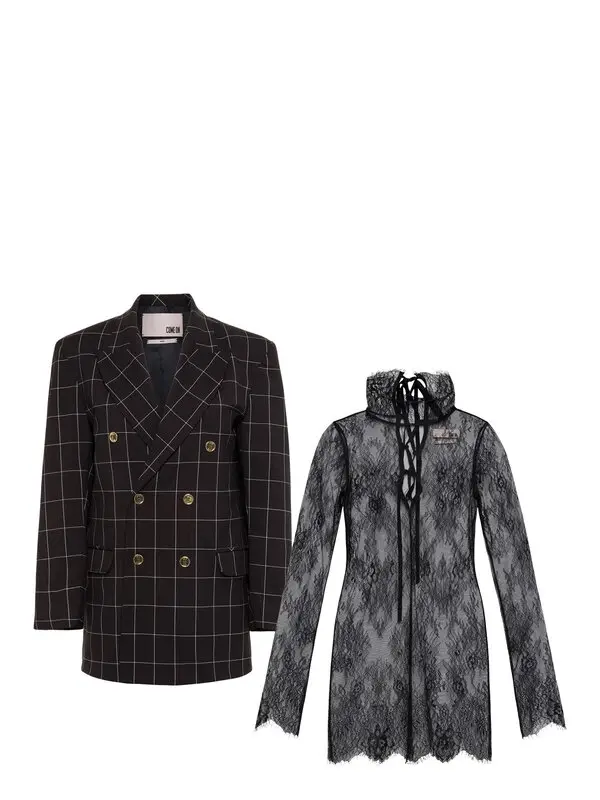 COME ON Allegro Jacket Tartan With Glenda Dress Outfit - Black