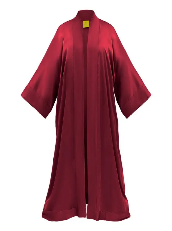 JANARA JONES Burgundy Satin Abaya Kaftan - Red