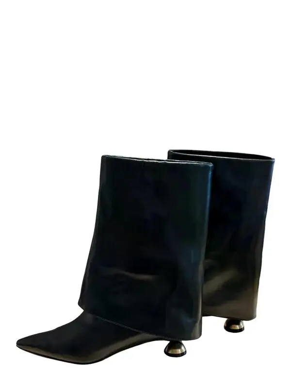 VANDA NOVAK Emma Fold-over Leather Ankle Boots - Black