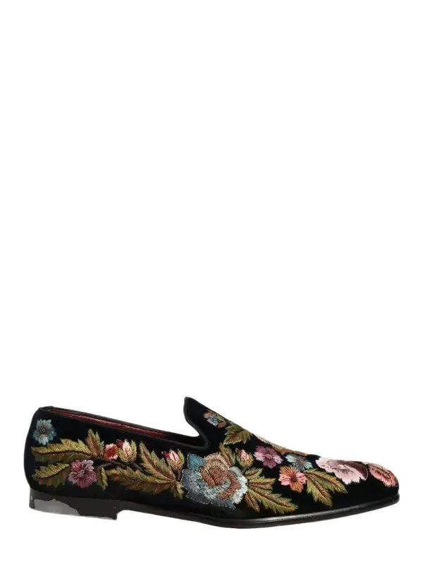 Dolce & Gabbana Floral-embroidered Velvet Loafers - Black