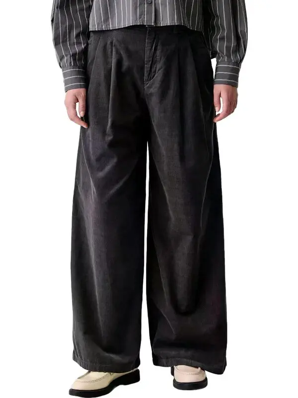Marc O'polo Pleated Corduroy-texture Wide-leg Trousers - Grey