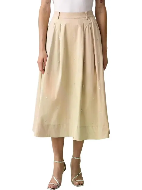 MORGAN Stud-embellished Pleated Midi Skirt - Neutrals