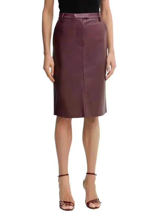 Bardot Belt-loops Rear-slit Midi Skirt - Red