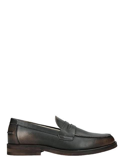 DUKE + DEXTER Wilde Distressed Leather Penny Loafers - Brown