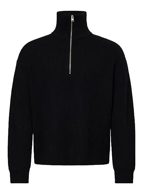 FRAME Half Zip Wool And Cashmere Sweater - Black