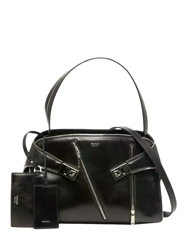 FERRAGAMO 2010-2026 Medium Calfskin Multi Zip Hug Bag Satchel - Black