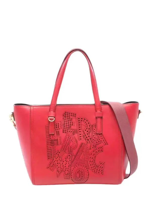 FERRAGAMO 2000s Bonnie Lettering Tote Bag - Red