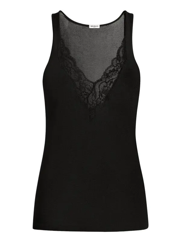 Balmain Knit Vest Top With Lace - Black