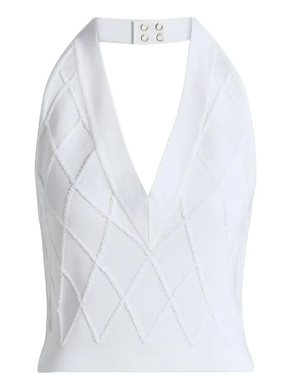 Balmain Quilted Knit Halterneck Top - Alabaster