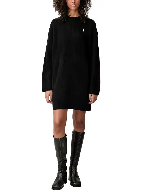Polo Ralph Lauren Cable-knit Embroidered-logo Mini Dress - Black