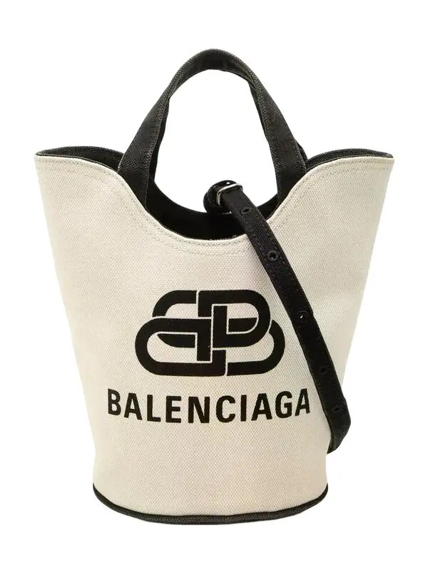 Balenciaga 2020 Canvas Wave Bucket Bag Xs Satchel - White