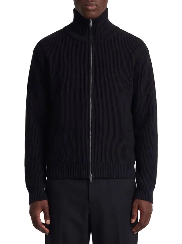 Balenciaga Cotton Blend Cardigan With Turtleneck And Zip Closure - Black