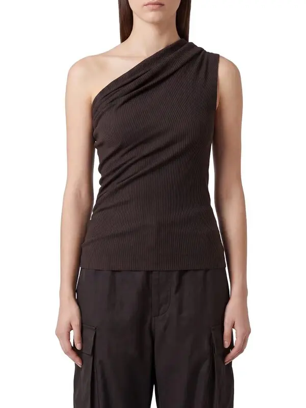 Rick Owens Draped One-shoulder Virgin Wool Top - Mud