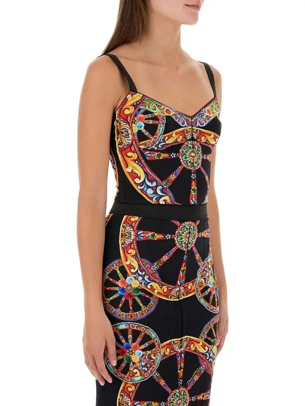 Dolce & Gabbana Carretto Siciliano Print Silk Corset Crop Top - Fa03