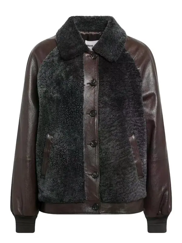 Miu Miu Shearling-trimmed Leather Jacket - Brown